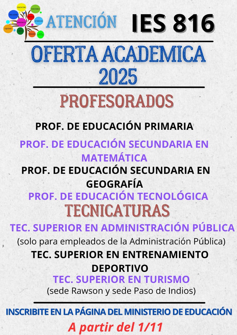 PREINSCRIPCIÓN 2025 – Instituto de Educación Superior N° 816 Rawson ...
